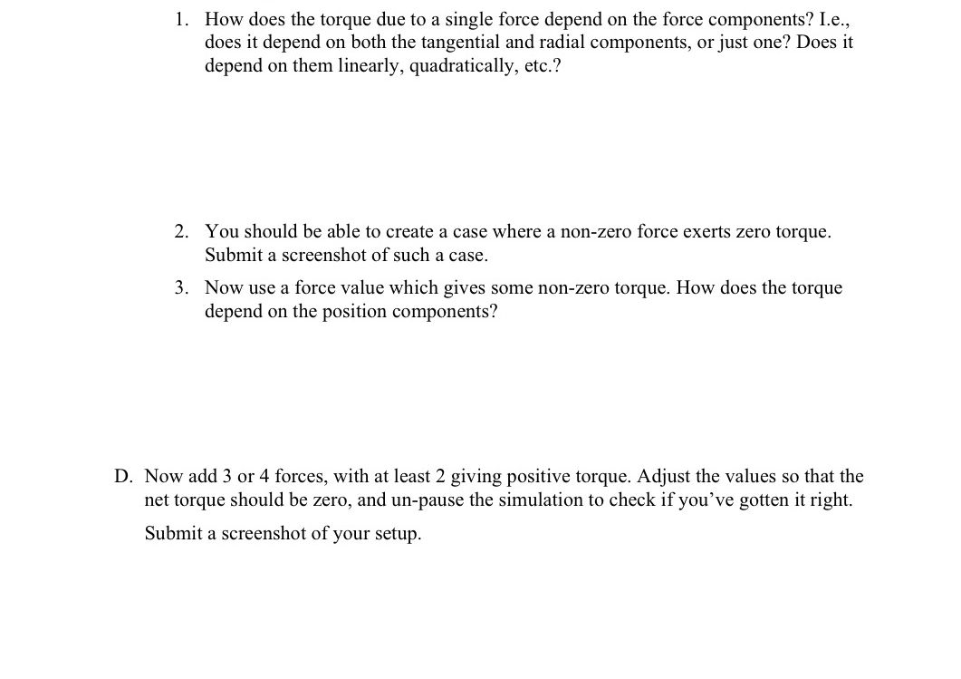 1. How does the torque due to a single force | StudyX