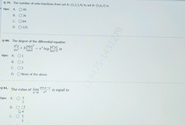 Q 79. The number of onto functions from set | StudyX