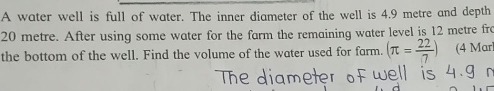 A water well is full of water. The inner | StudyX