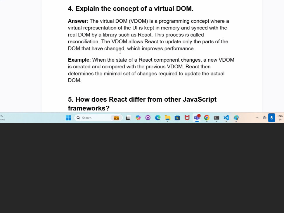 4. Explain the concept of a virtual DOM. | StudyX