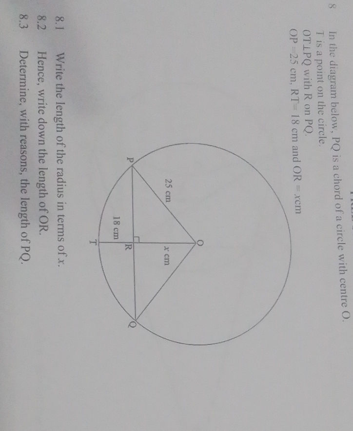 In the diagram below, PQ is a chord of a | StudyX