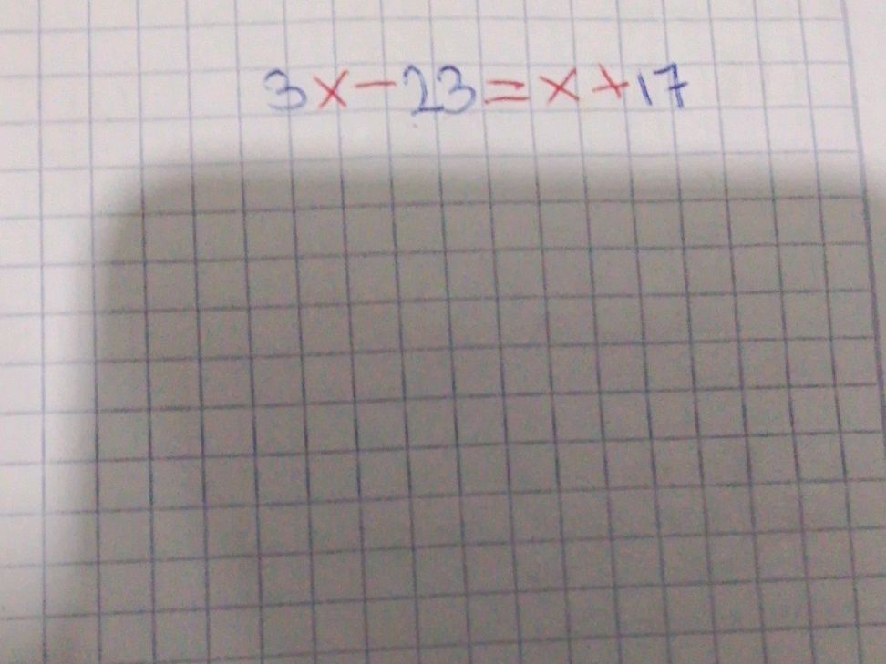 Solve for x: 3x - 23 = x + 17 | StudyX