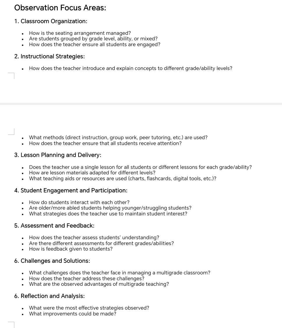 Observation Focus Areas: 1. Classroom | StudyX