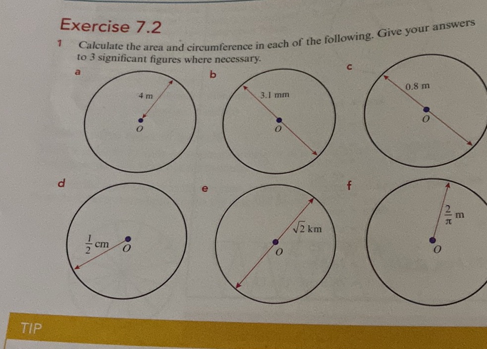 Calculate the area and circumference in each | StudyX