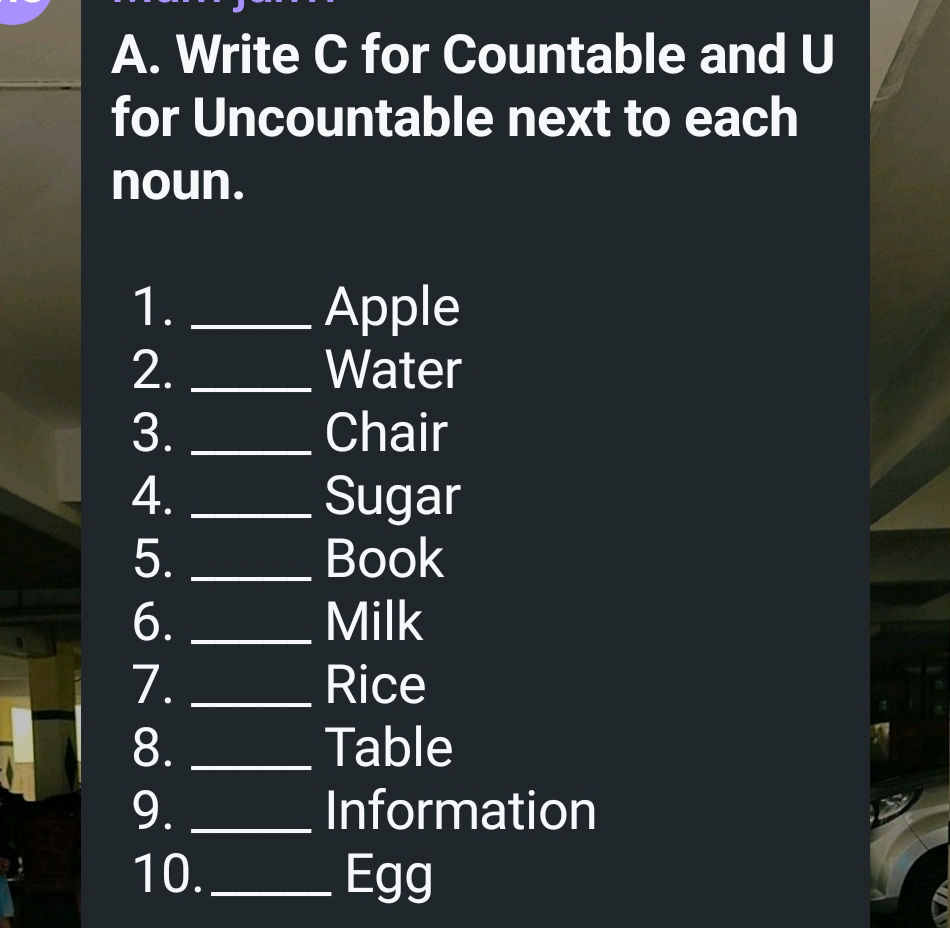 A. Write C for Countable and U for | StudyX
