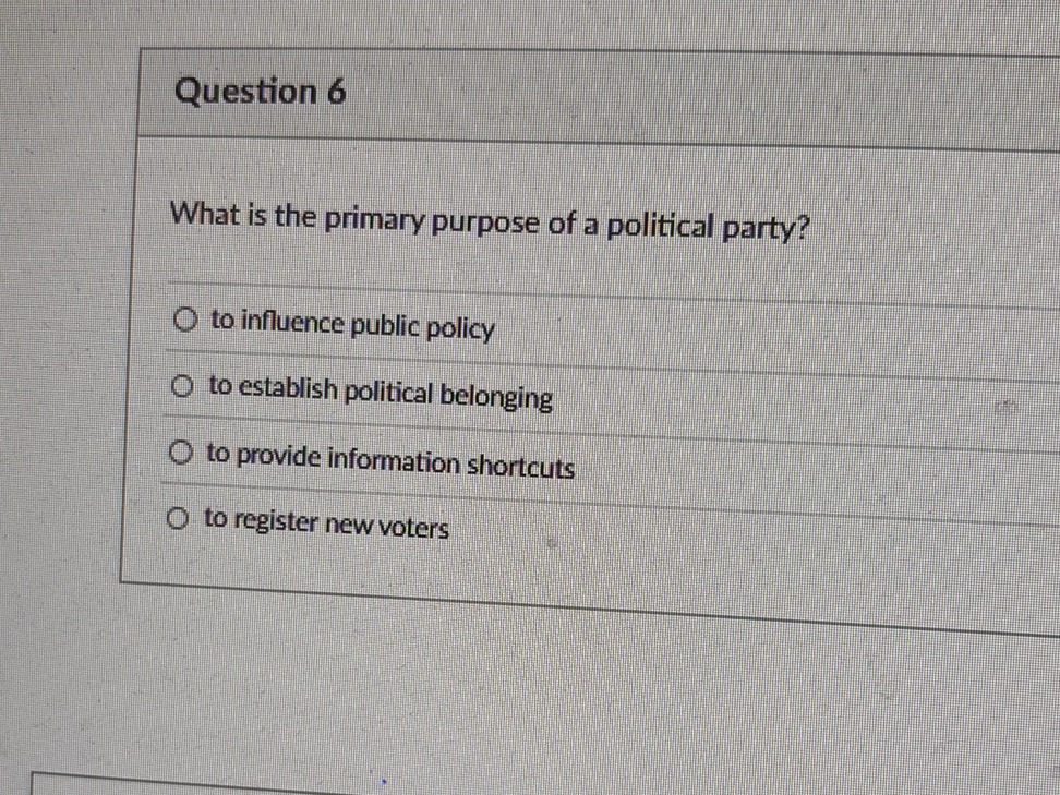 What is the primary purpose of a political | StudyX
