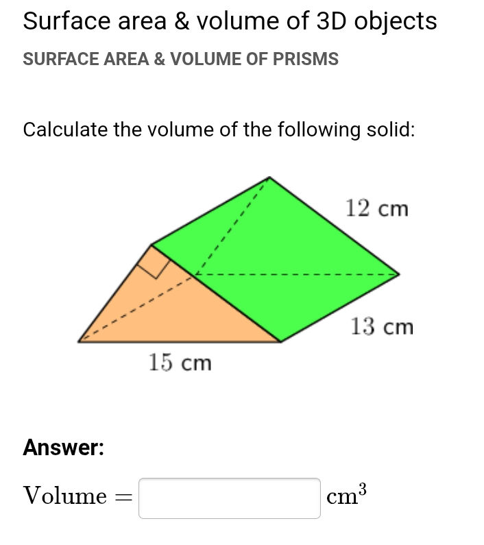 Calculate the volume of the following solid: | StudyX