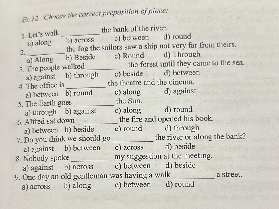 Ex. 12 Choose the correct preposition of | StudyX