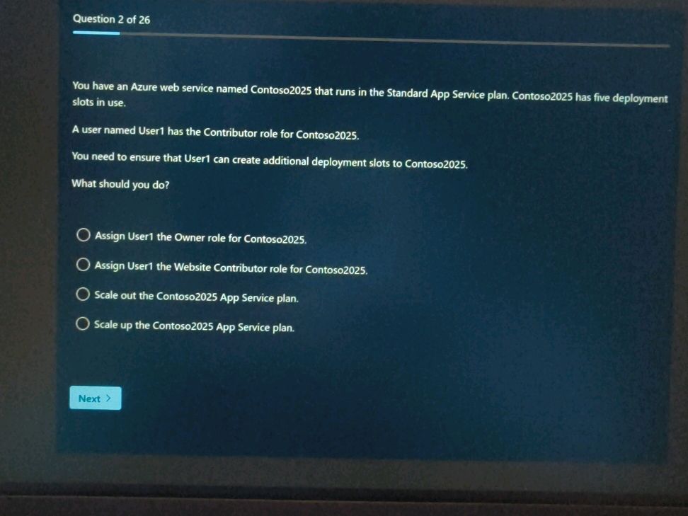 You have an Azure web service named | StudyX