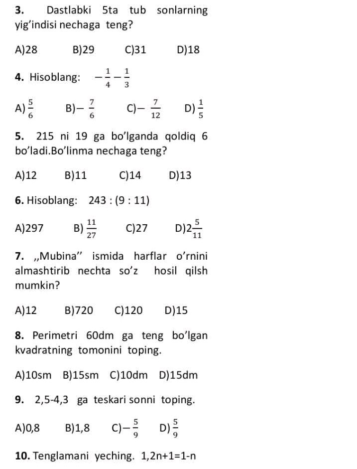 3. Dastlabki 5ta tub sonlarning yig'indisi | StudyX