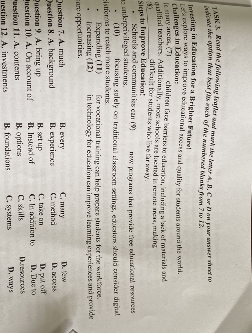 TASK 3. Read the following leaflet and mark | StudyX