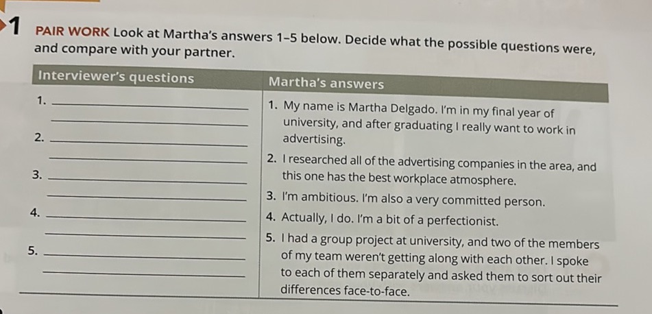 Look at Martha's answers 1-5 below. Decide | StudyX