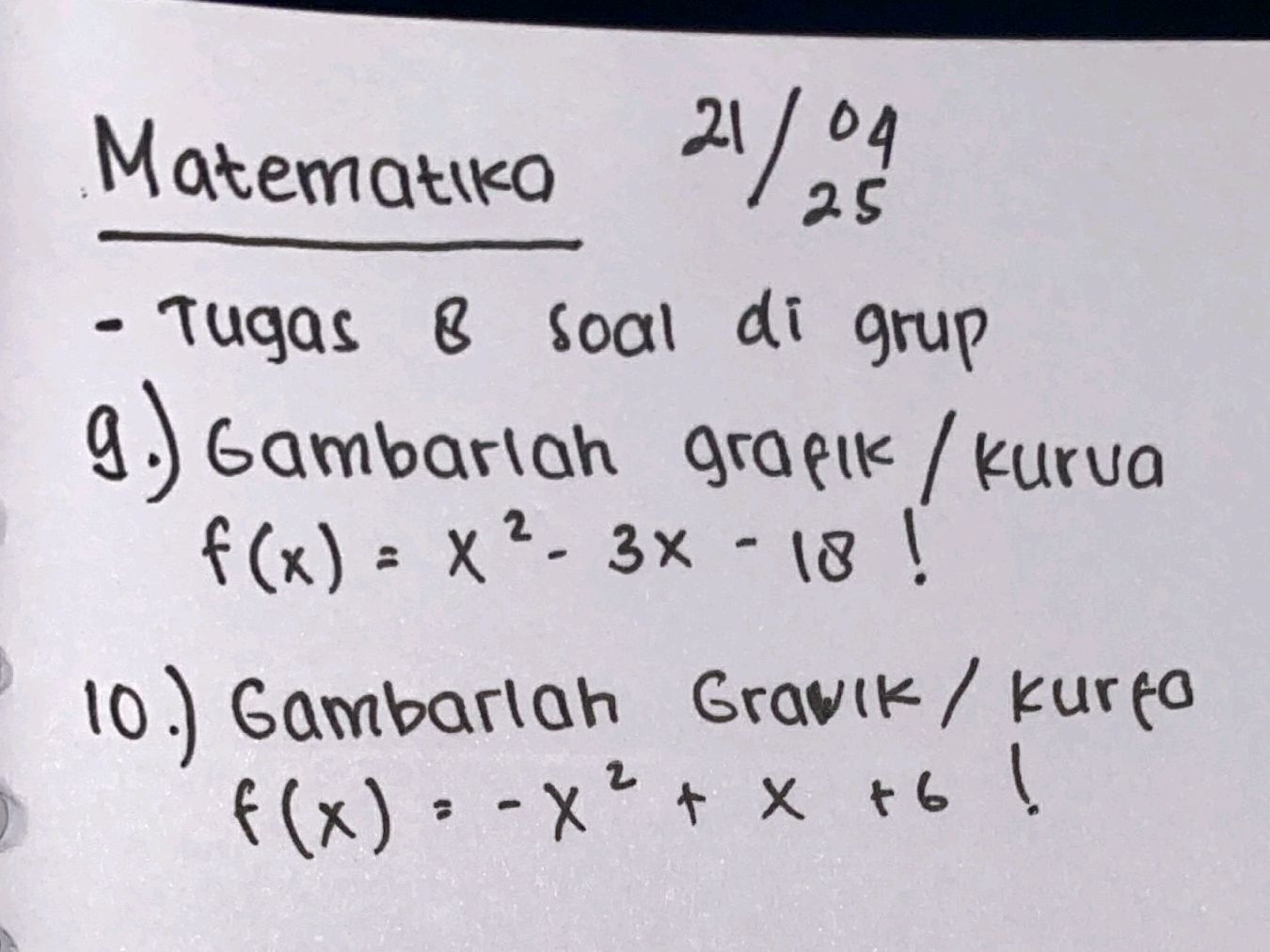 9.) Gambarlah grafik/kurva $f(x) = x^2 - 3x | StudyX