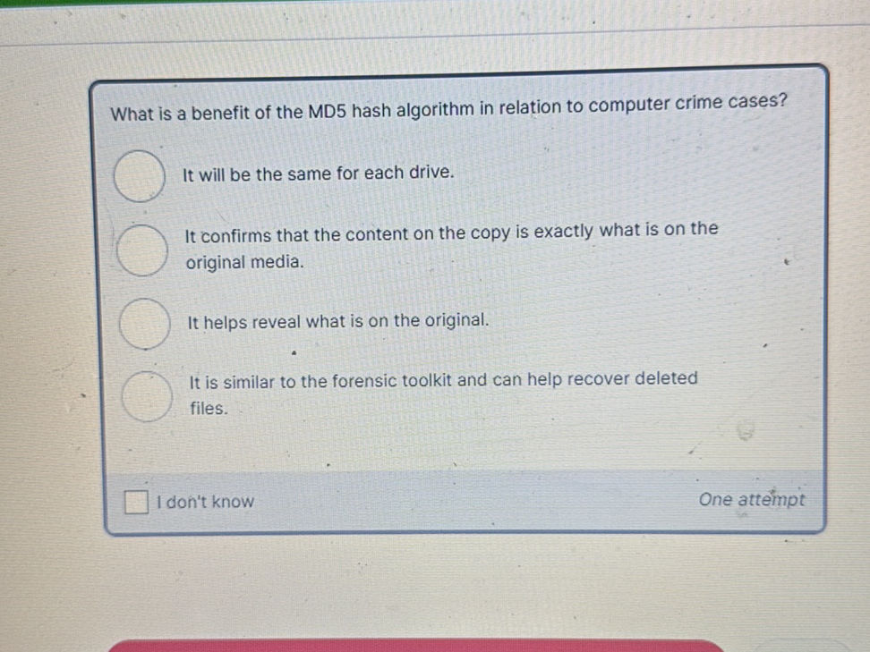 What is a benefit of the MD5 hash algorithm | StudyX