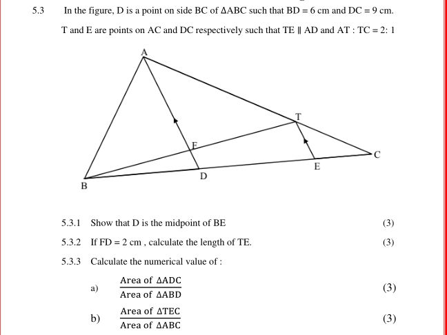 5.3 In the figure, D is a point on side BC | StudyX