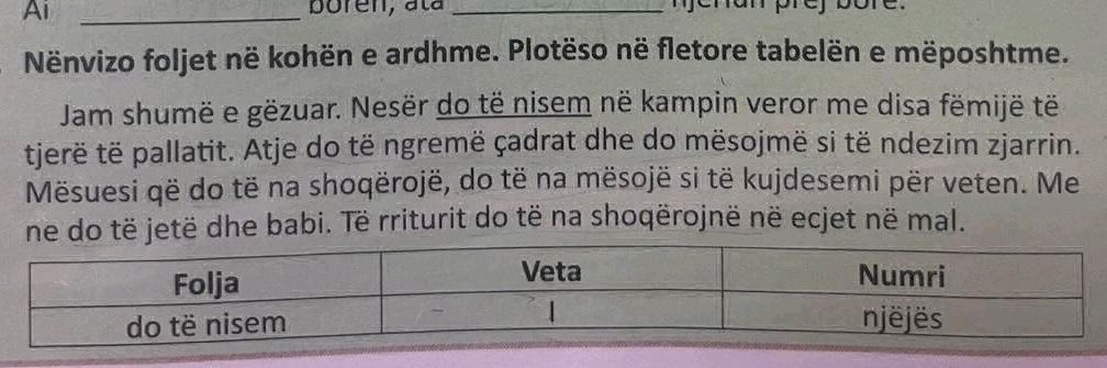 Nënvizo foljet në kohën e ardhme. Plotëso në | StudyX