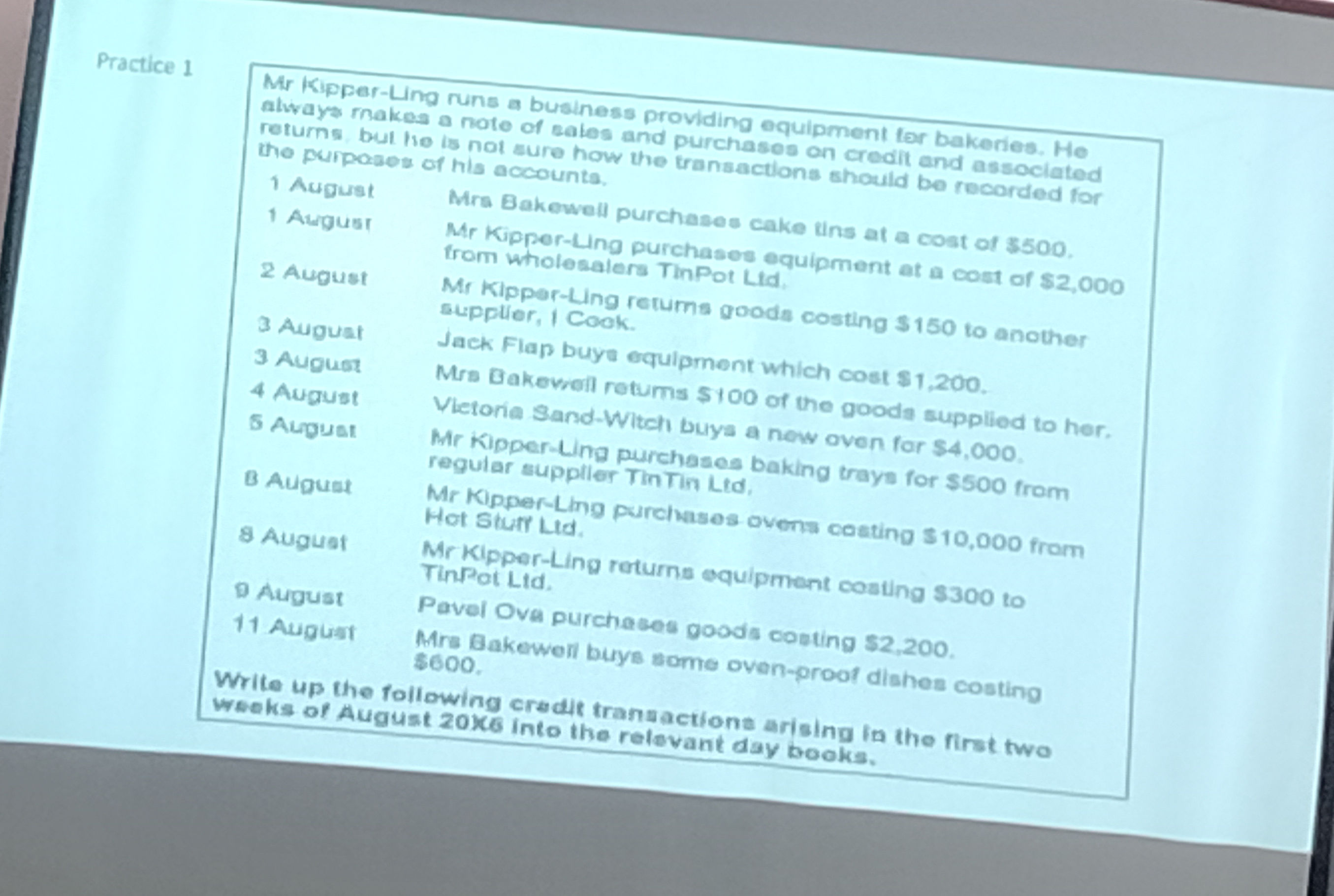 Write up the following credit transactions | StudyX