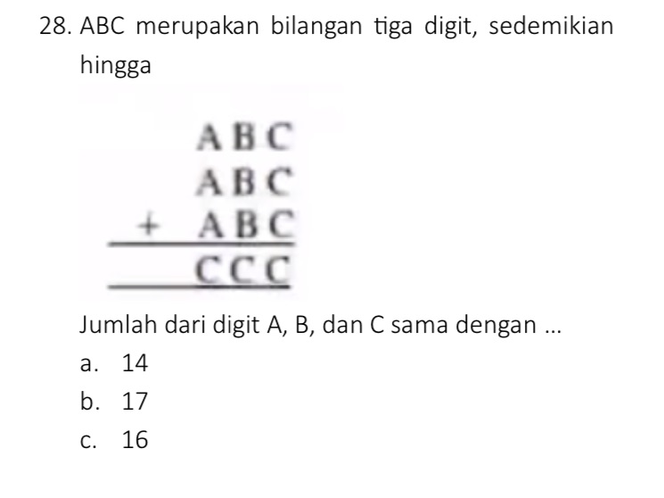 28. ABC merupakan bilangan tiga digit, | StudyX