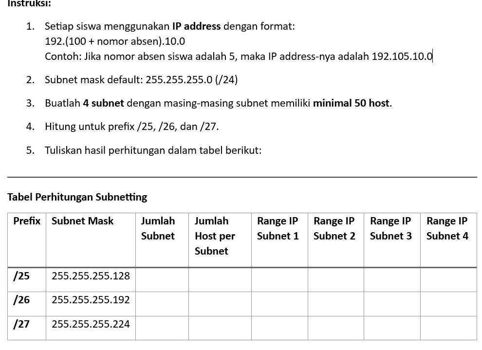 Instruksi: 1. Setiap siswa menggunakan IP | StudyX