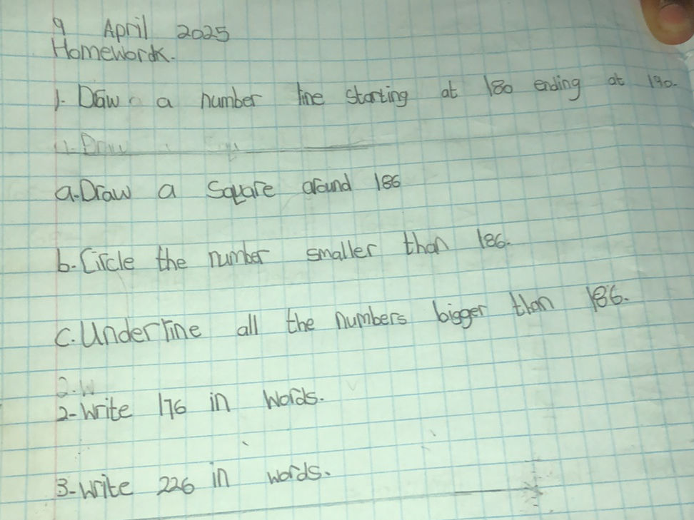 1. Draw a number line starting at 180 ending | StudyX