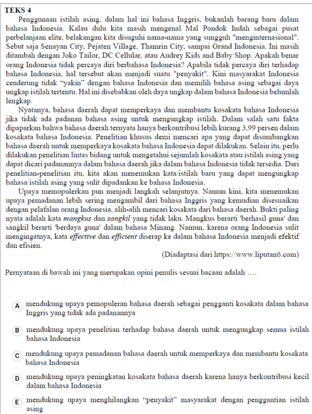 Pernyataan di bawah ini yang merupakan opini | StudyX