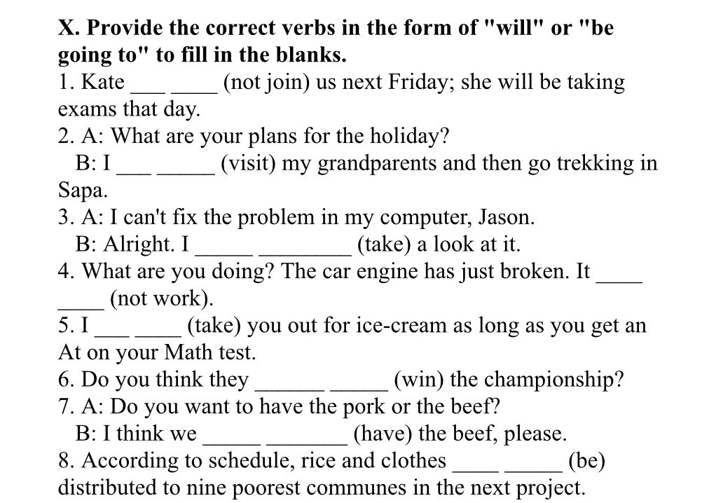 X. Provide the correct verbs in the form of | StudyX