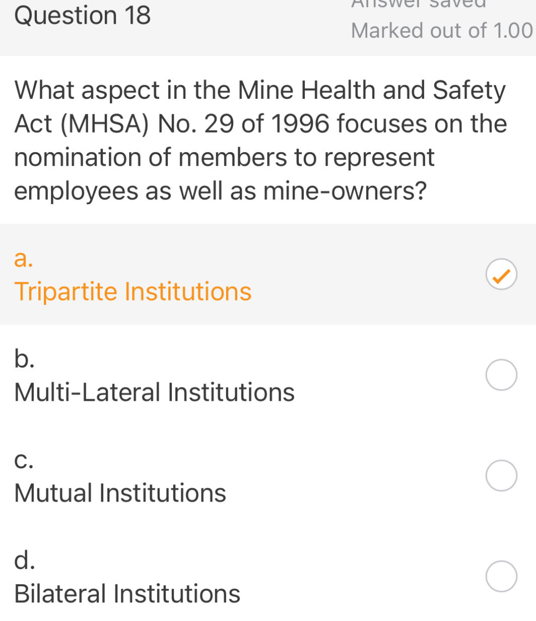 What aspect in the Mine Health and Safety | StudyX