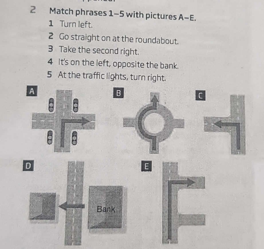 Match phrases 1-5 with pictures A-E. 1 Turn | StudyX