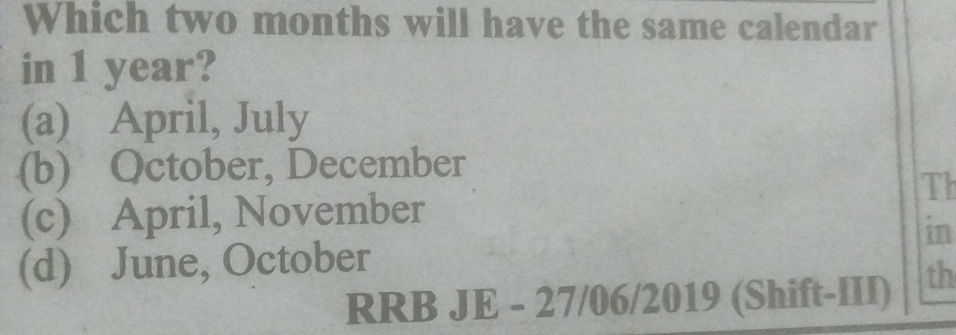 Which two months will have the same calendar