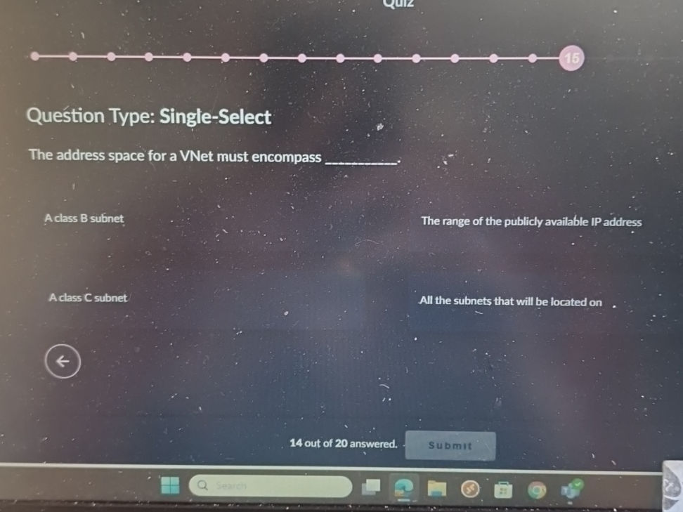 The address space for a VNet must encompass | StudyX