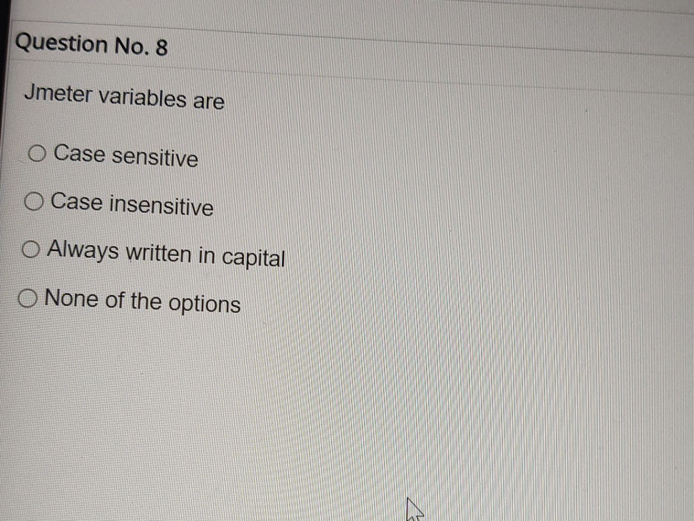 Question No. 8 Jmeter variables are Case | StudyX