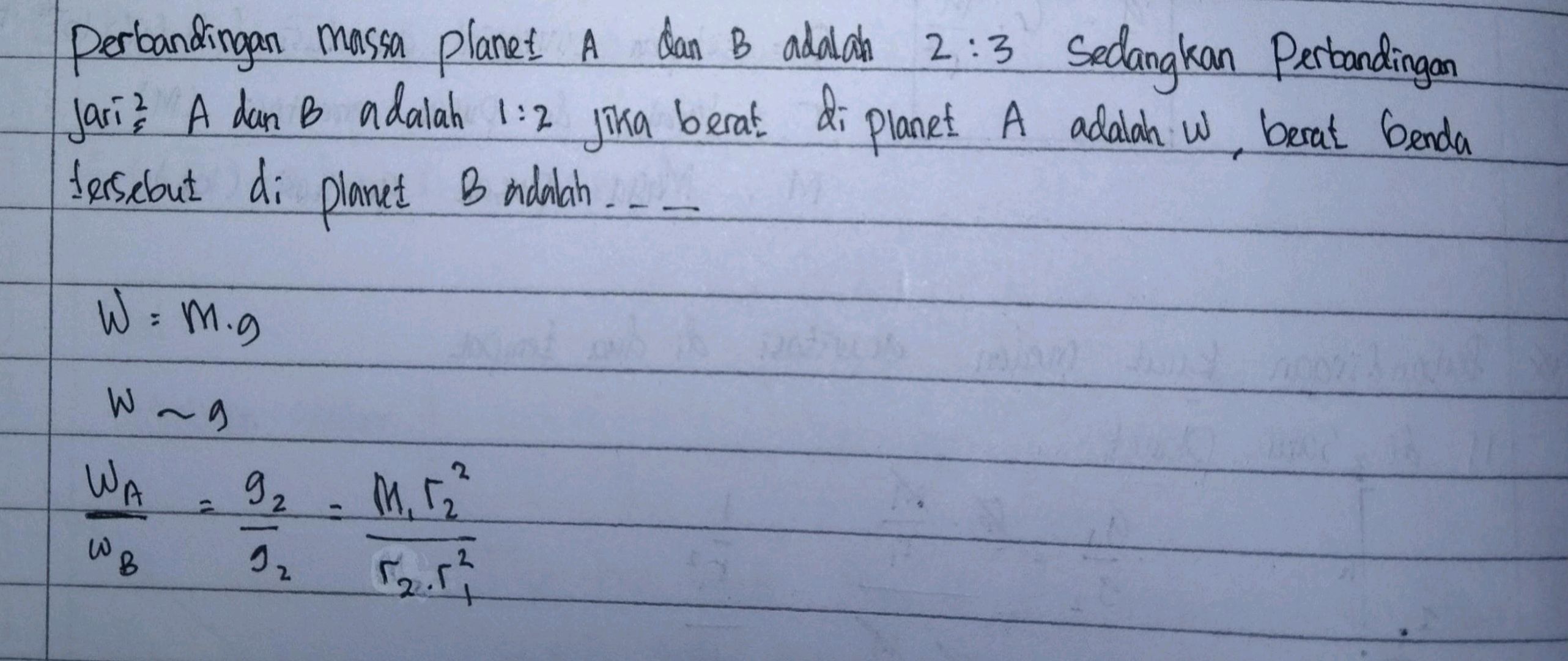 Perbandingan massa planet A dan B adalah | StudyX