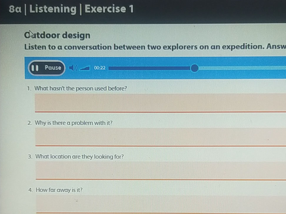 8a| Listening | Exercise 1 Clitdoor design | StudyX