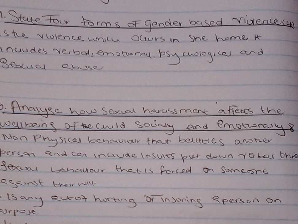 1. State Four forms of gender based violence | StudyX