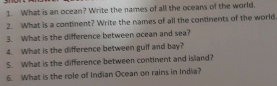 1. What is an ocean? Write the names of all | StudyX