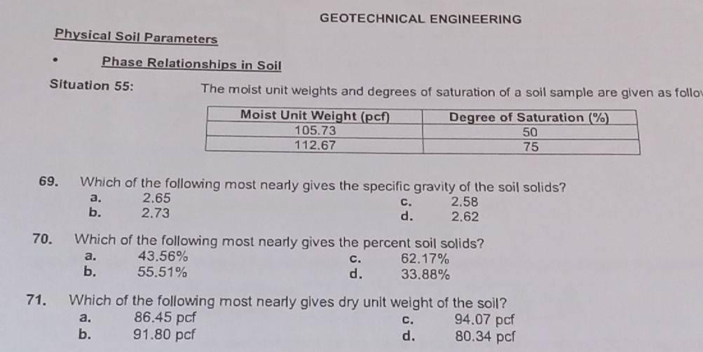 Situation 55: The moist unit weights and | StudyX