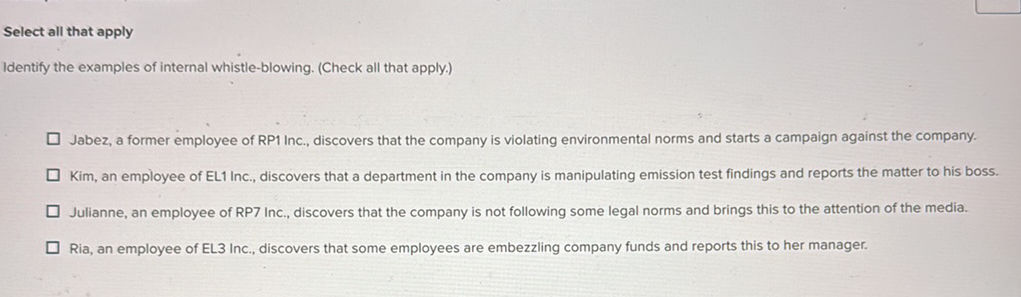Select all that apply Identify the examples | StudyX