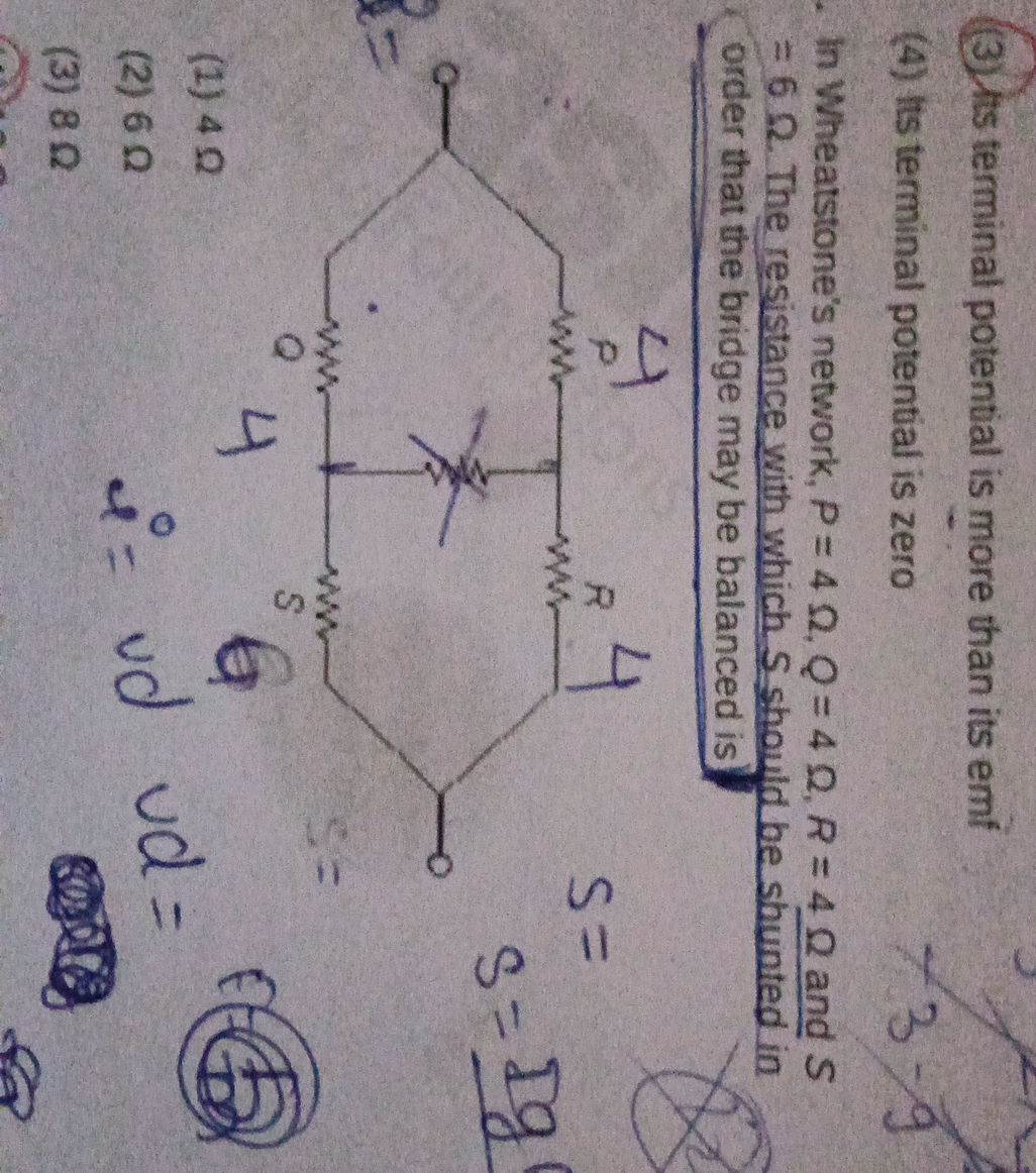 (3) Its terminal potential is more than its | StudyX
