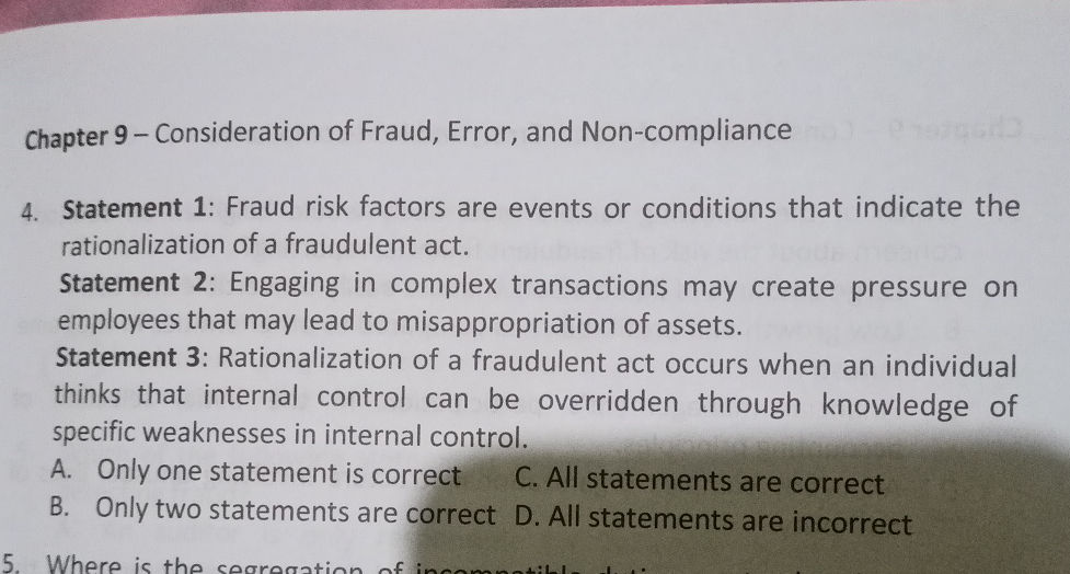 4. Statement 1: Fraud risk factors are | StudyX
