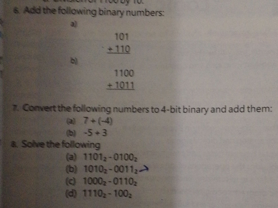 6. Add the following binary numbers: a) 101 | StudyX