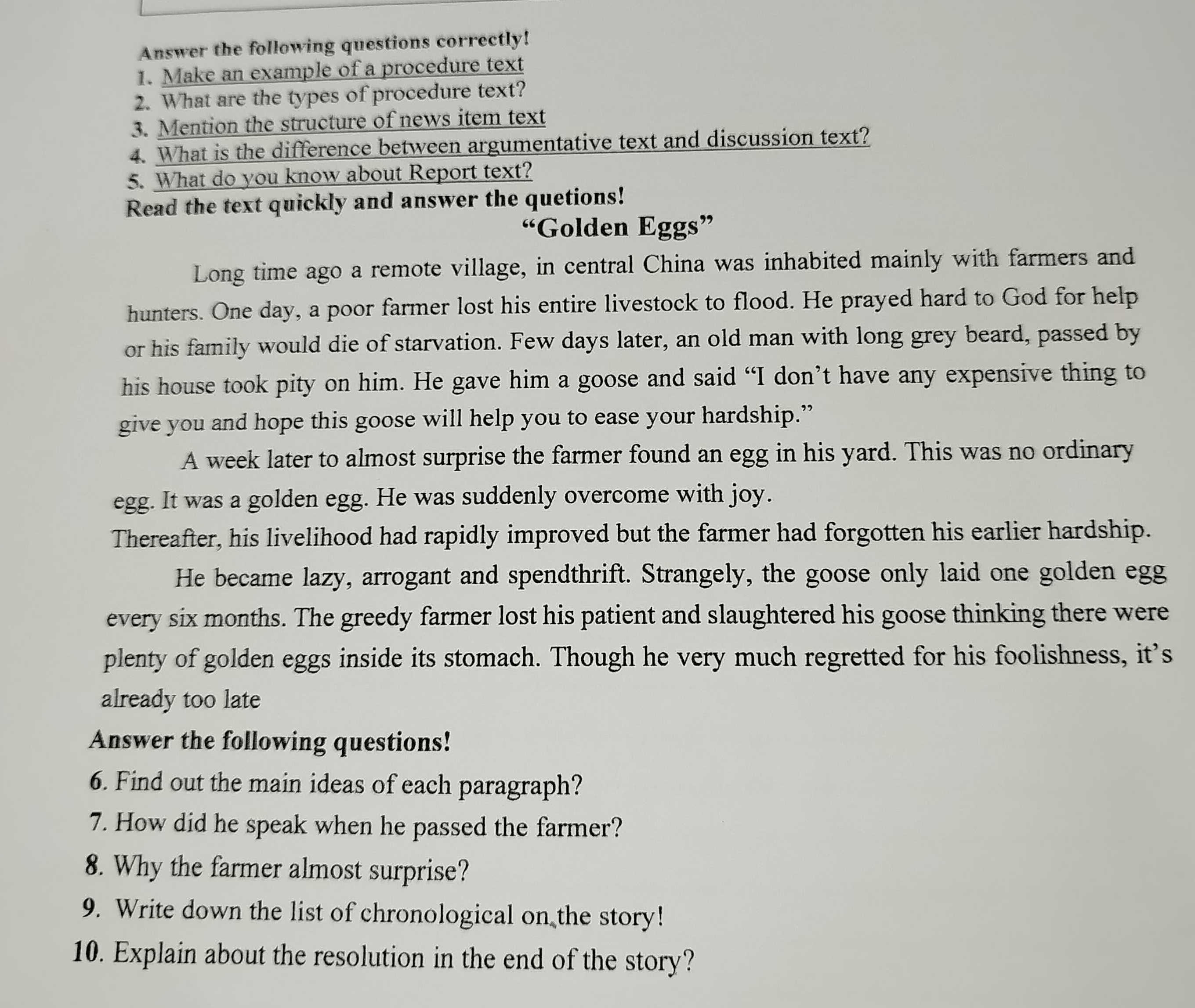 1. Make an example of a procedure text 2. | StudyX