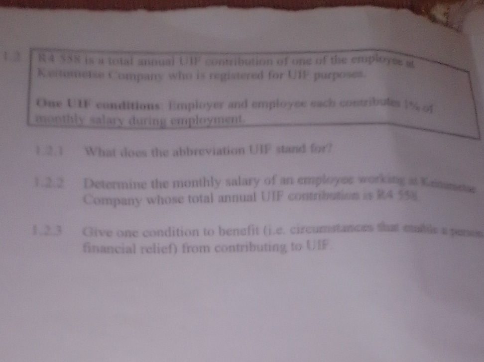 1.2 R4 558 is a total annual UIF | StudyX