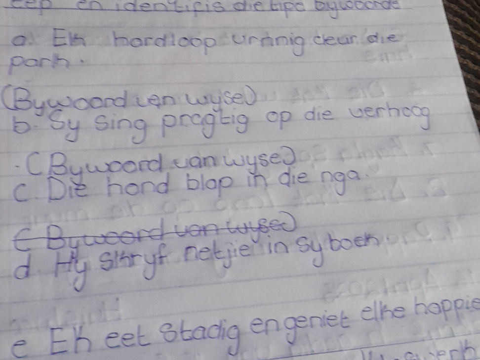 en identifis die tipo bywoorde a. Eln | StudyX