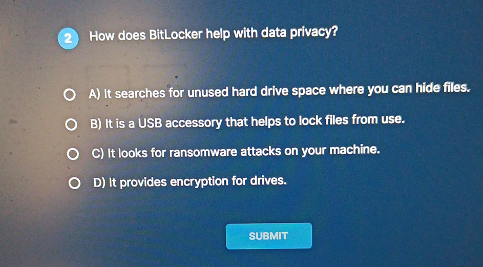 2 How does BitLocker help with data privacy? | StudyX