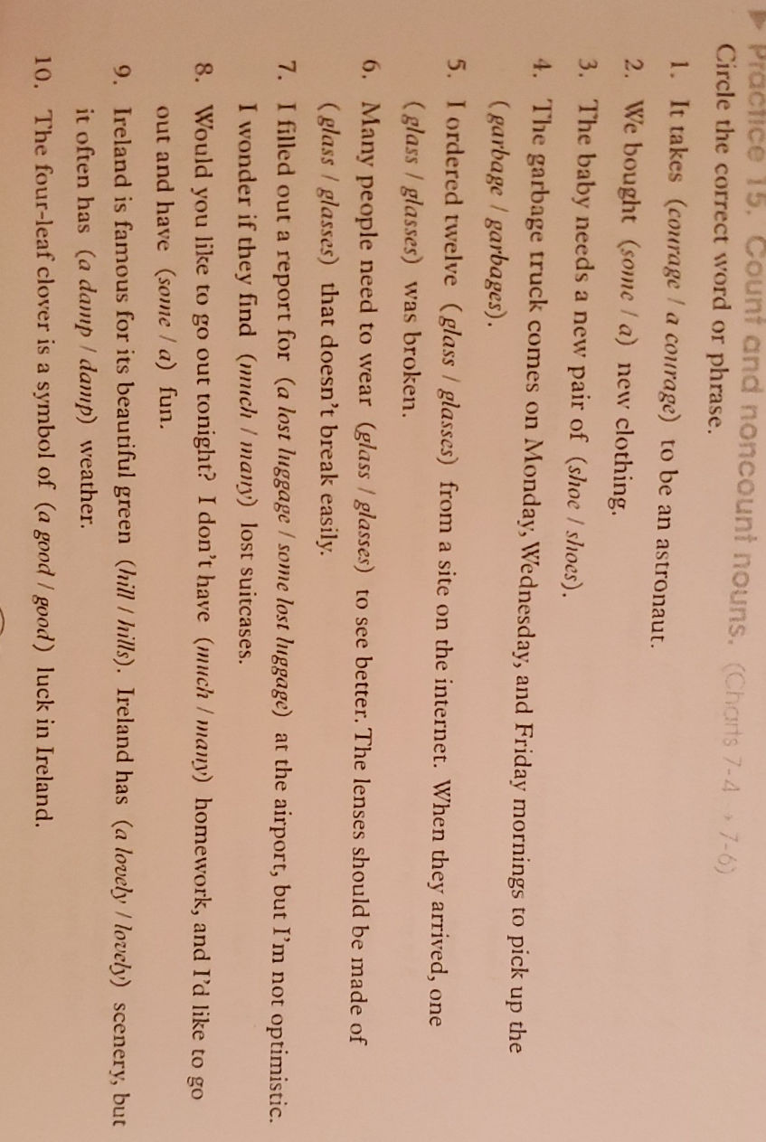 Practice 15. Count and noncount nouns. | StudyX