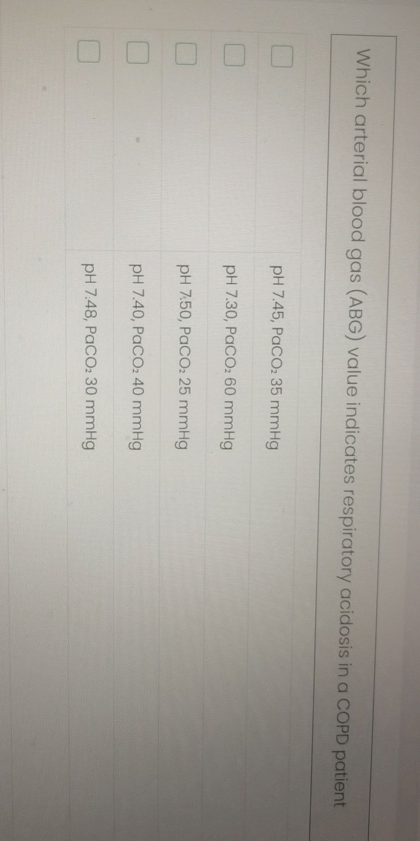 Which arterial blood gas (ABG) value | StudyX