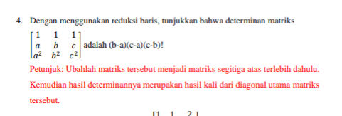 4. Dengan menggunakan reduksi baris, | StudyX