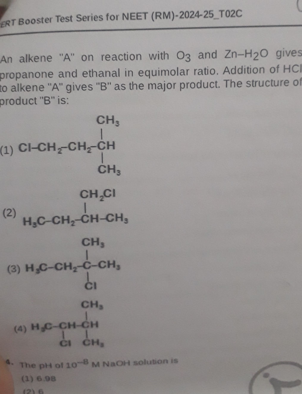 An alkene "A" on reaction with O3 and Zn-H2O | StudyX