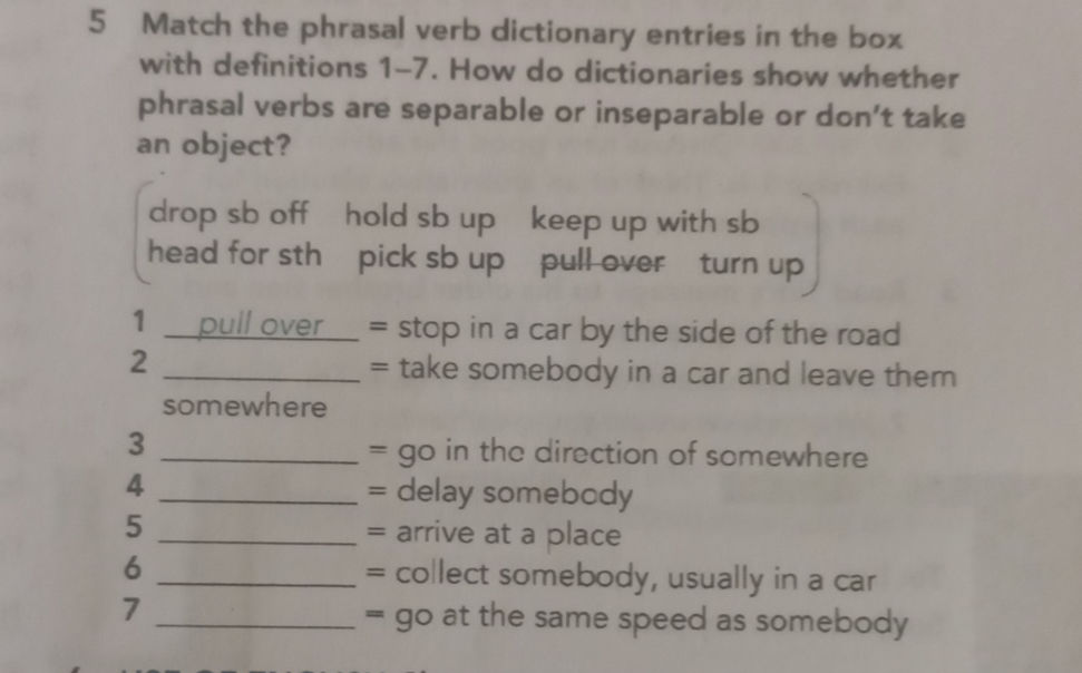 Match the phrasal verb dictionary entries in | StudyX