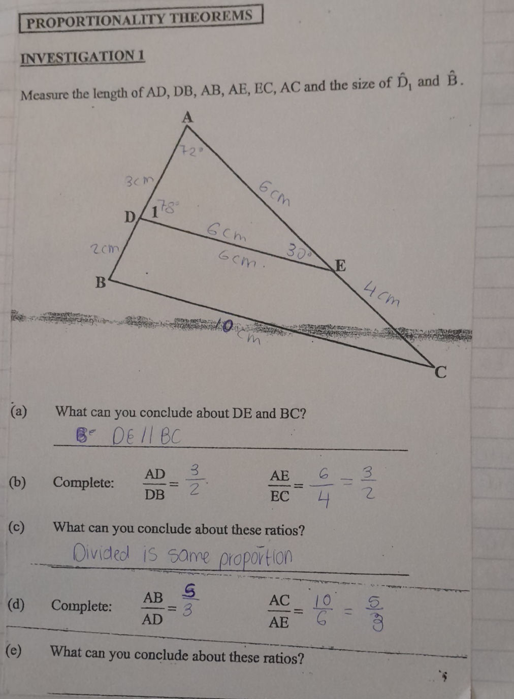 Measure the length of AD, DB, AB, AE, EC, AC | StudyX